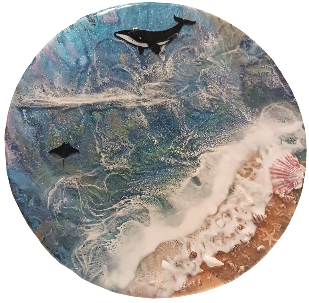 12-inch Wooden Hand Painted and Resined Lazy Susan, Beach Themed Lazy ...